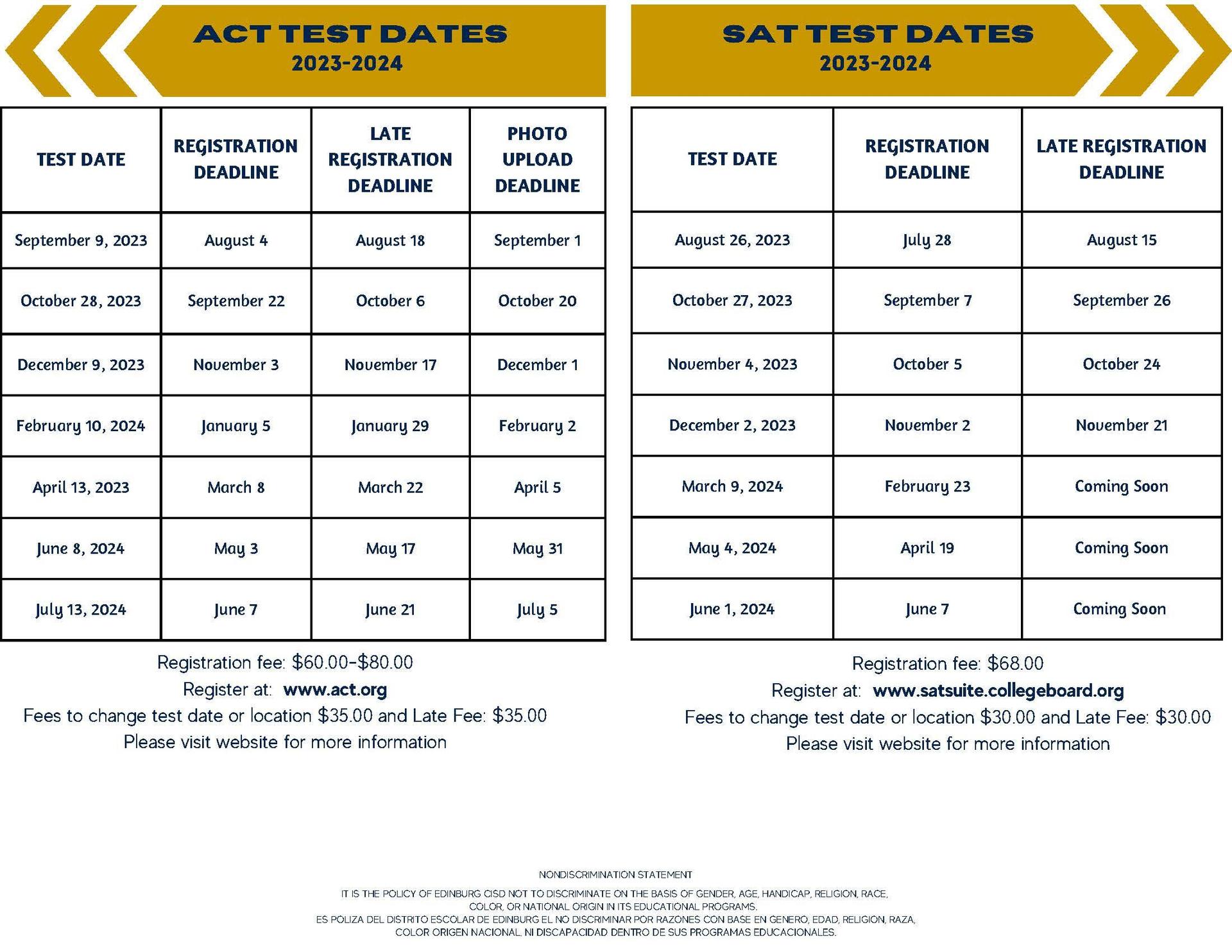ACT SAT Test Dates Financial Aid Office Edinburg North High School ACT SAT Test Dates Financial Aid Office Edinburg North High School