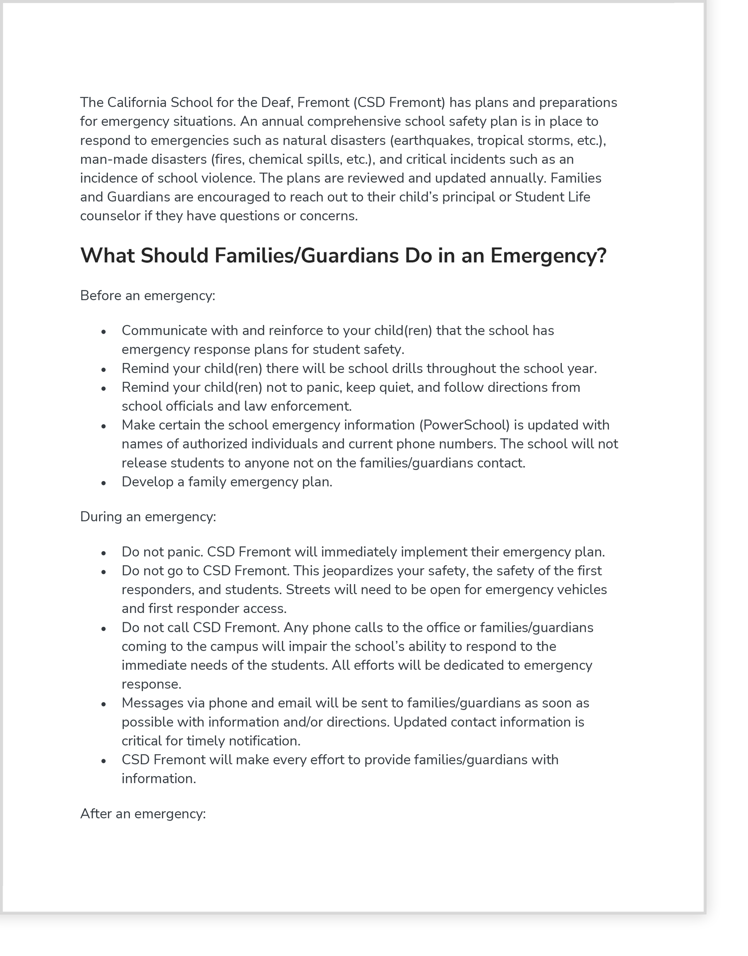 Emergency Guidelines - Families - California School for the Deaf