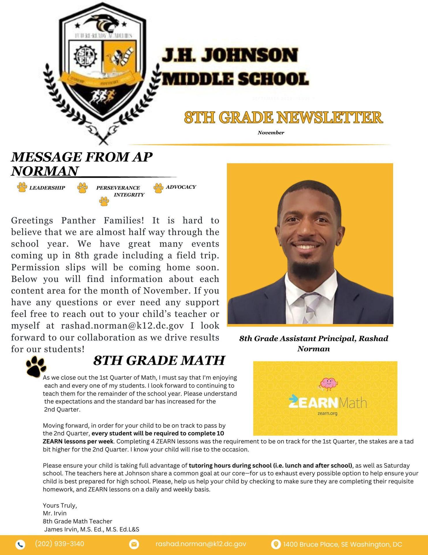 8th Grade Newsletter – 8th grade – Johnson Middle School