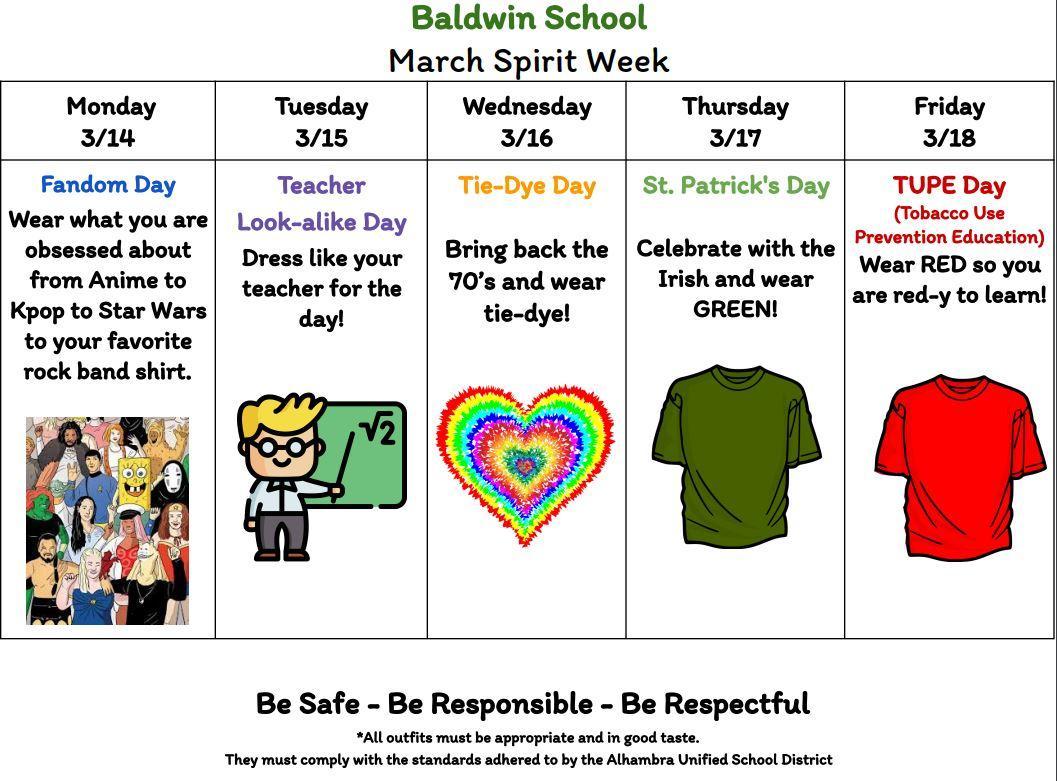 Spirit Week March 14th - March 18th | Martha Baldwin Elementary School