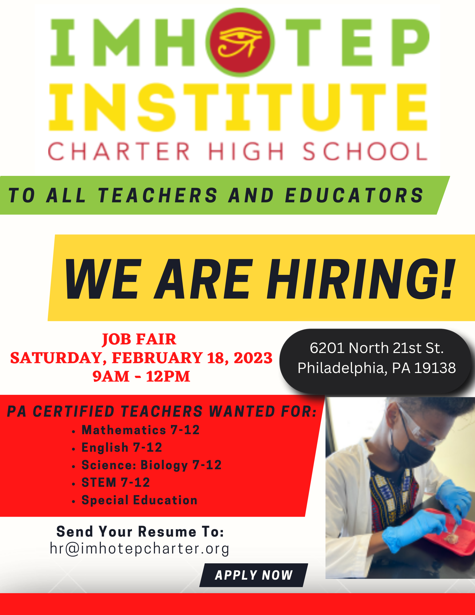 Employment Opportunities – About Us – Imhotep Institute Charter High School