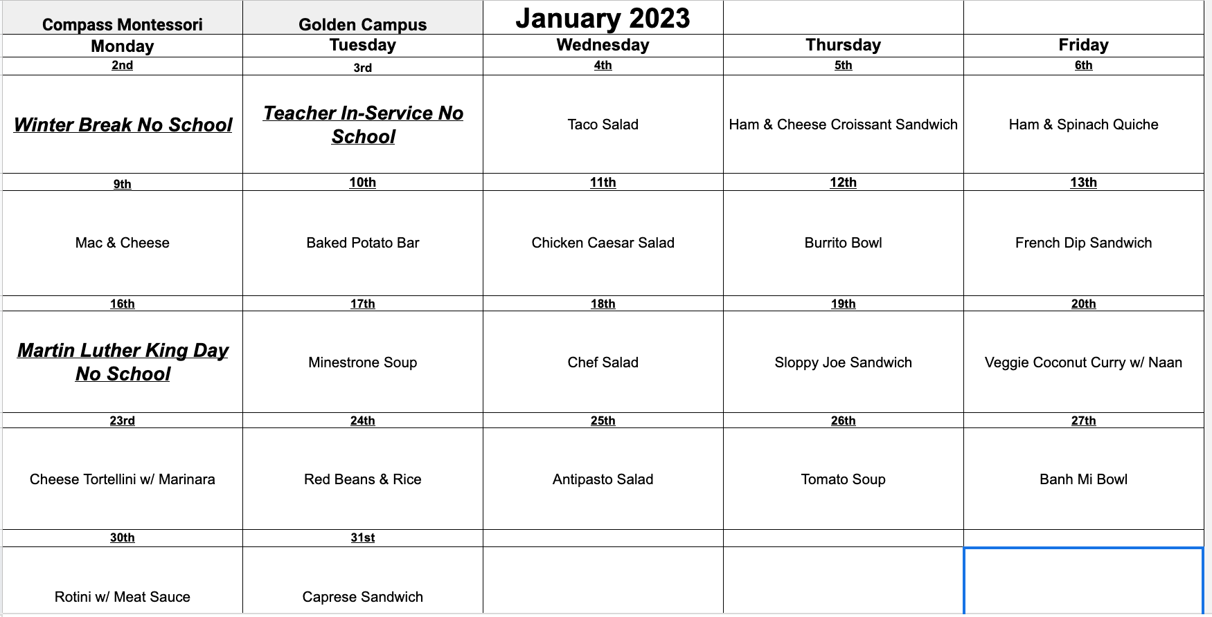 Overview – Hot Lunch – Compass Montessori