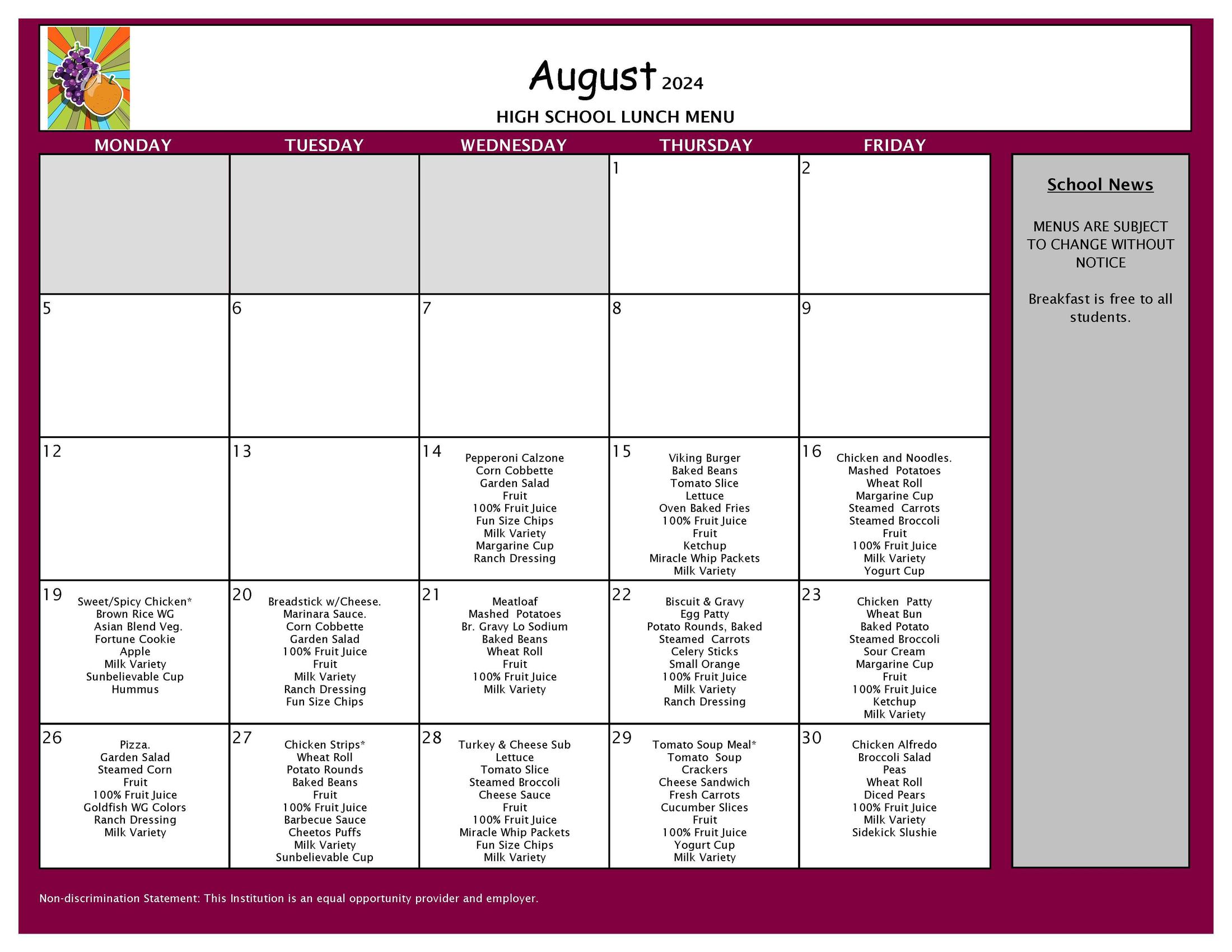 Lunch Menus – Lunch Menus – Vinton County Local School District