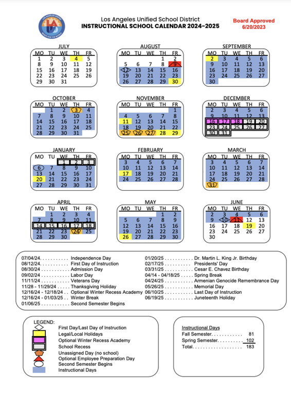 Our District Calendar | Edward R Roybal Learning Center