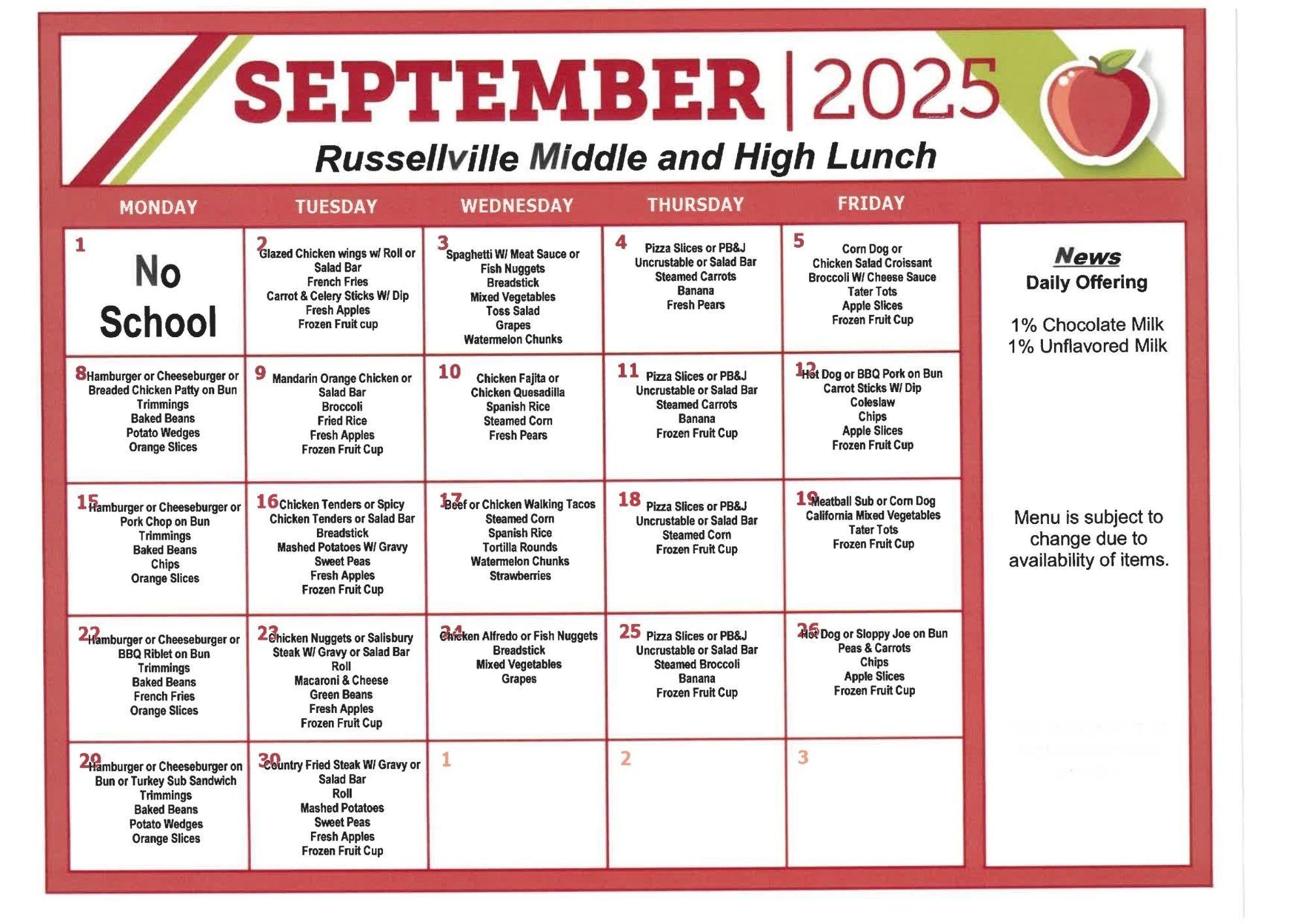 Lunch Menus – Lunch Menus – Russellville Independent School District